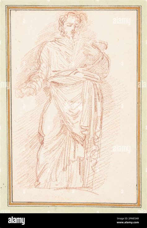 Drawing Robed Figure With Tie Around Waist Jean Robert Ango French Active In Rome 1759 1770