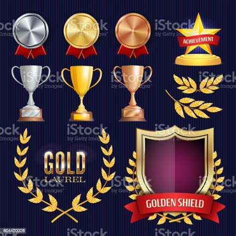 벡터 상과 트로피 컬렉션 황금 배지 고 레이블입니다 우승 디자인입니다 1 2 3 곳입니다 황금은 청동 업적입니다 배지 빈 빈 메달 2에 대한 스톡 벡터 아트 및 기타 이미지