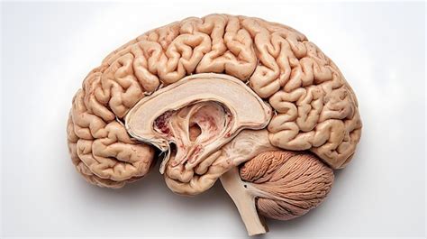 Seção transversal detalhada do cérebro humano em um fundo branco limpo