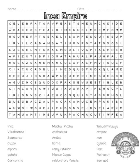 Inca Empire Word Search Made By Teachers