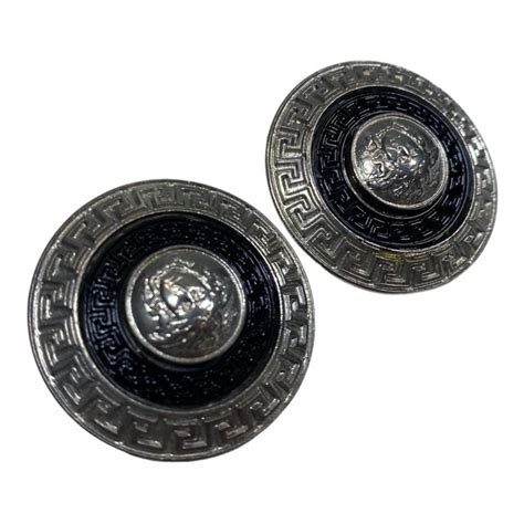 【やや傷や汚れあり】versace ヴェルサーチ イヤリング アクセサリー ジュエリー 大振り メデューサ グレカ シルバー ブラック