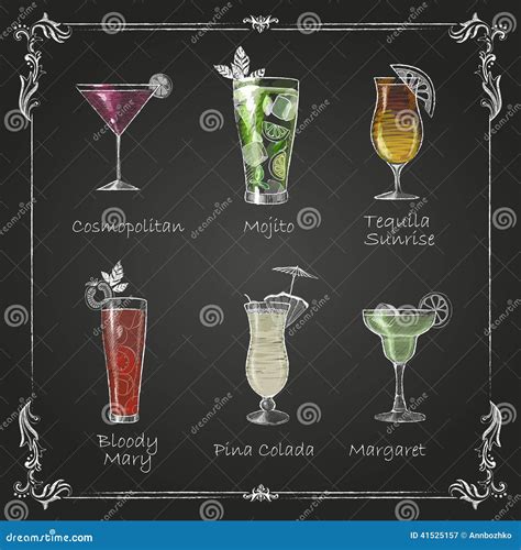 Cocktail Bar Menu Design Template Set In Retro Style Isolated On On