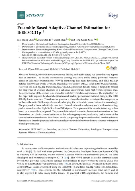 Pdf Preamble Based Adaptive Channel Estimation For Ieee P