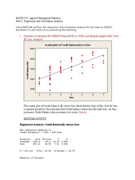 Math 533 Part C Regression And Correlation Analysis Pdf P Value Errors And Residuals