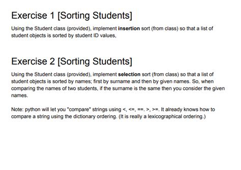 Exercise Sorting Students Using The Student Class Chegg