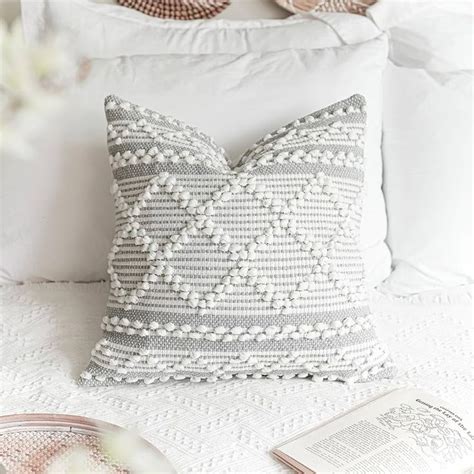 Blissblush Gray White Decorative Throw Pillow Cover 22x22 Boho Accent