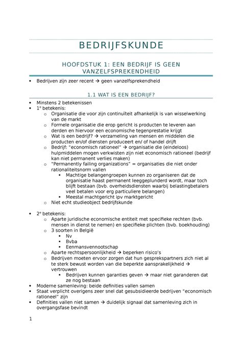 Bedrijfskunde Samenvatting Volledige Boek BEDRIJFSKUNDE HOOFDSTUK 1