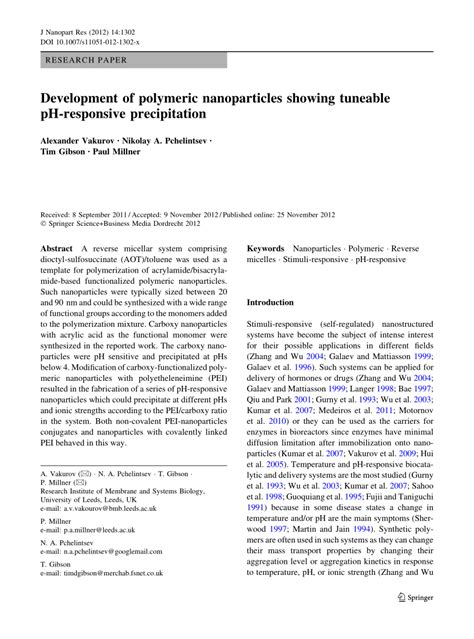 Pdf Development Of Polymeric Nanoparticles Showing Tuneable Ph