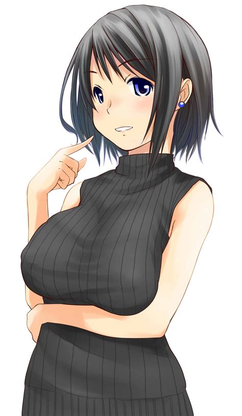 Safebooru 1girl Absurdres Black Hair Blue Eyes Blush Breast Hold