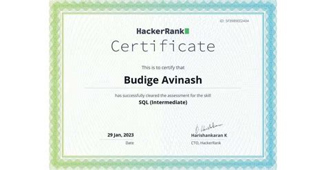 Budige Avinash On Linkedin Hackerrank Skill Certificate