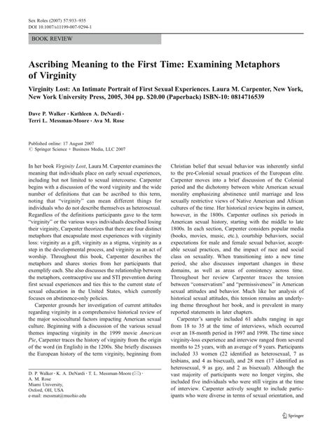 Pdf Ascribing Meaning To The First Time Examining Metaphors Of Virginity