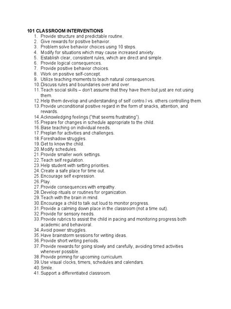 101 Classroom Interventions Pdf Classroom Management Inclusion Education
