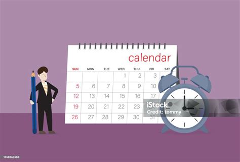 사업가는 작업 계획을 위해 펜 캘린더 및 시계를 사용합니다 달력에 대한 스톡 벡터 아트 및 기타 이미지 달력 상기시켜 주는