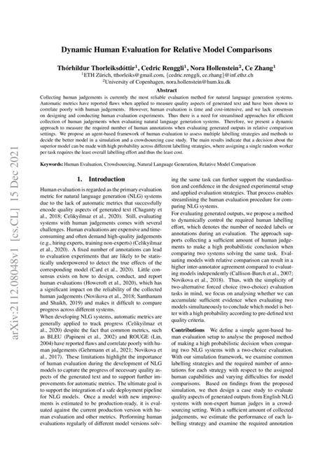 Dynamic Human Evaluation For Relative Model Comparisons Deepai