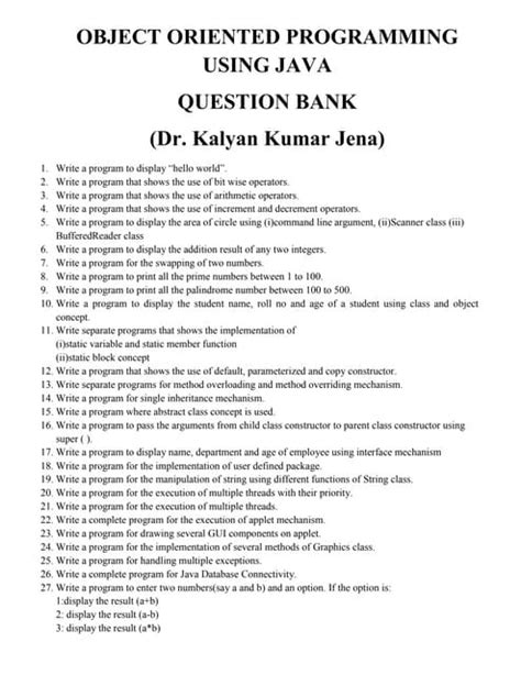 Object Oriented Programming Questionbank Pdf