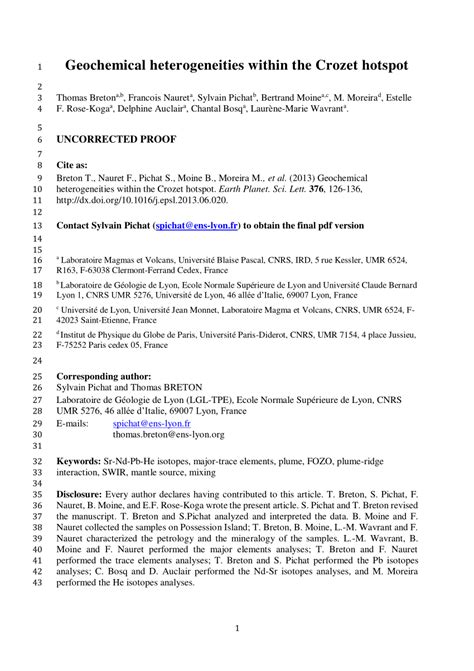 Pdf Geochemical Heterogeneities Within The Crozet Hotspot