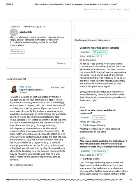 Many Models Use Control Variables How Do We Use Apply Control Variables In Models For