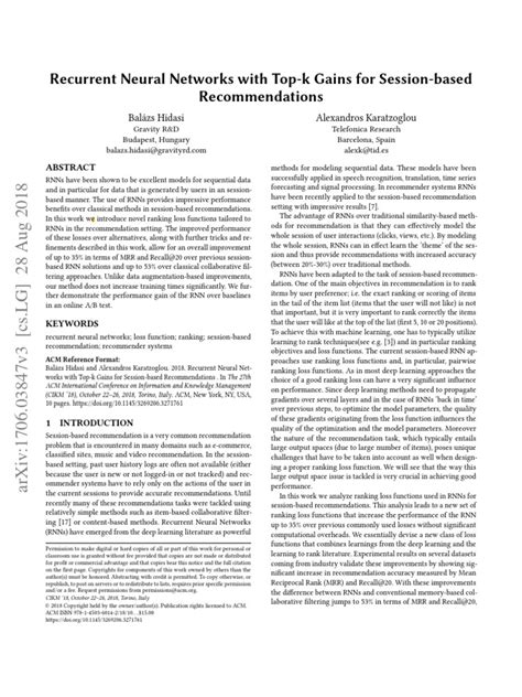 Recurrent Neural Networks With Top K Gains For Session Based