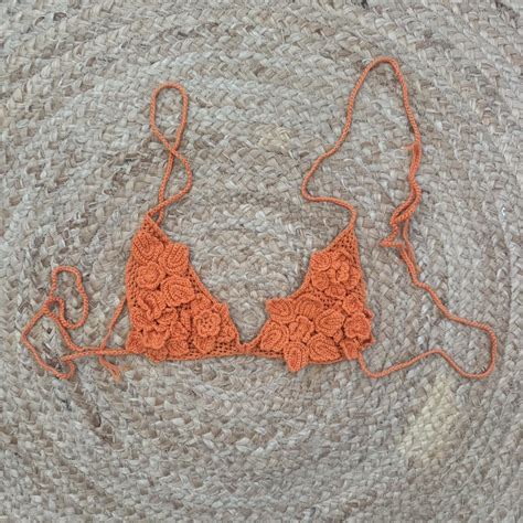 Zara Crochet Triangle Bralette Orange Size Depop