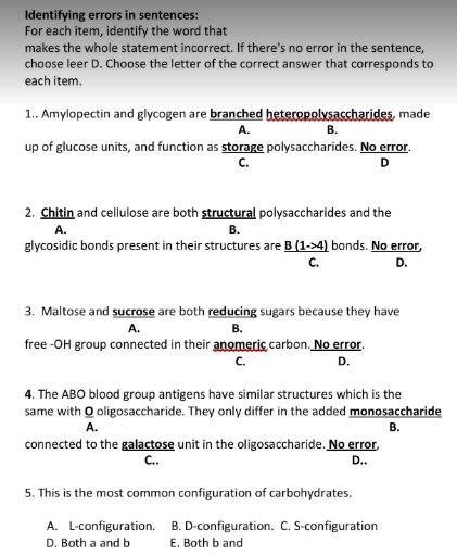 Solved Identifying errors in sentences: For each item, | Chegg.com