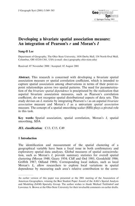 Pdf Developing A Bivariate Spatial Association Measure An Integration Of Pearsons R And