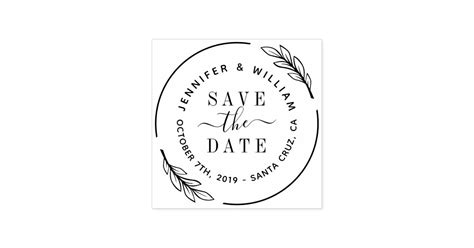 elegant script and botanical wreath save the date rubber stamp zazzle