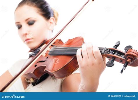 Beautiful Young Woman Playing Violin Over White Stock Image Image Of