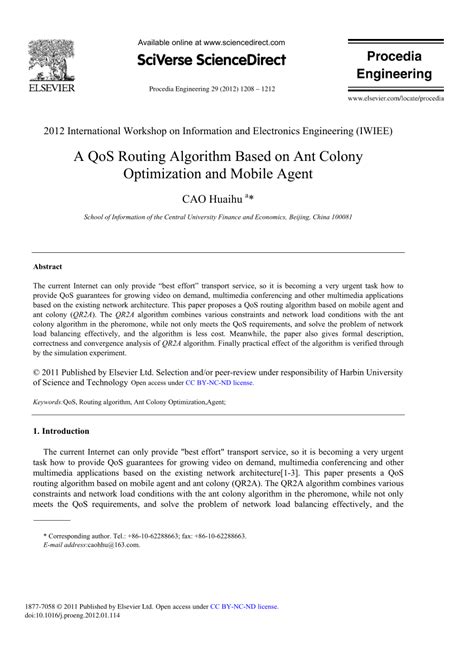 Pdf A Qos Routing Algorithm Based On Ant Colony Optimization And Mobile Agent