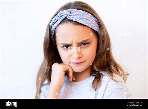 Offended Kid Portrait Unhappy Stubborn Girl Face Stock Photo Alamy