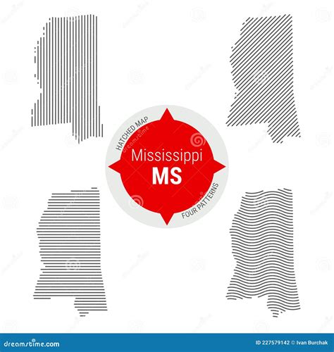 Hatched Pattern Vector Map Of Mississippi Stylized Simple Silhouette Of Mississippi Stock
