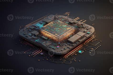 Illustration Of A Microchip With Intricate Circuitry And Futuristic