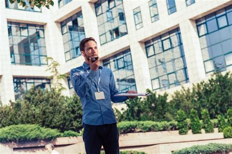 Businessman Sending Voice Messages He Is Using New Technology Stock