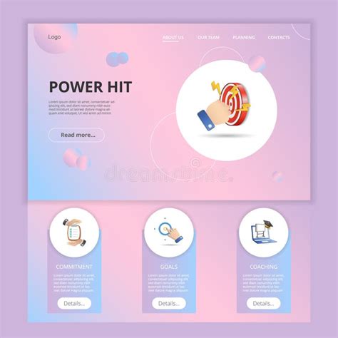 Power Hit Flat Landing Page Website Template Commitment Goals Coaching Web Banner With