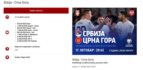 Prodaja Ulaznica Za Utakmicu Srbija Crna Gora 17 Oktobra