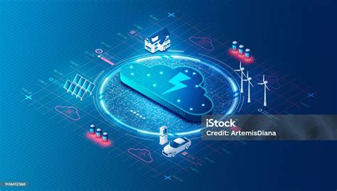 가상 발전소 개념 Vpp 3d 일러스트 레이 션 대전에 대한 스톡 벡터 아트 및 기타 이미지 대전 연료 및 전력 생산 에너지 효율 Istock