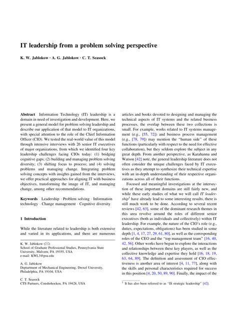 Pdf It Leadership From A Problem Solving Perspective