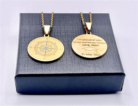 Engraved Compass Necklace Name Necklace Valentines Day T Etsy