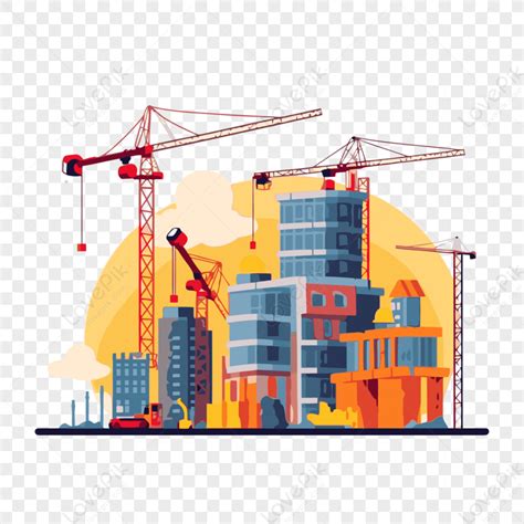 건설 클립 아트 건설 크레인 건설 현장 도시 평면 그림 만화 벡터 Png 일러스트 무료 다운로드 Lovepik