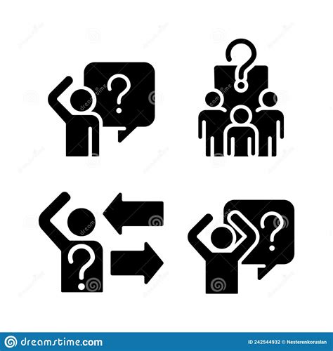 Asking And Answering Questions Black Glyph Icons Set On White Space