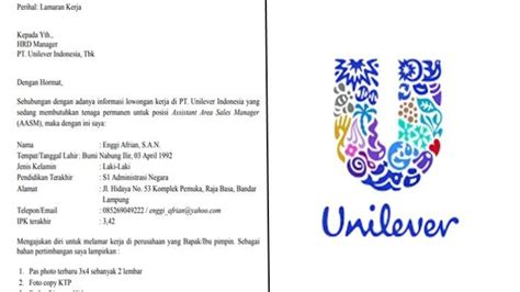 Tag Surat Lamaran Kerja PT Unilever 2 Contoh Surat Lamaran Kerja PT