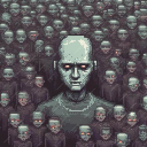 Pixel Art Depicting A Man Bravely Facing A Horde Of Zombies Premium