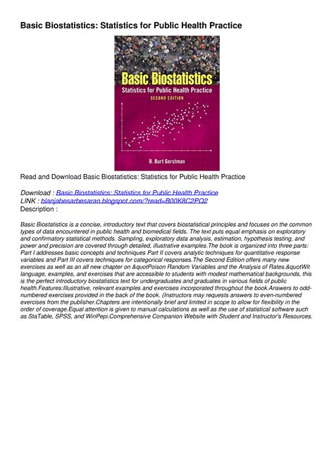 PDF DOWNLOAD FREE Basic Biostatistics Statistics For Public Health Pract Basic