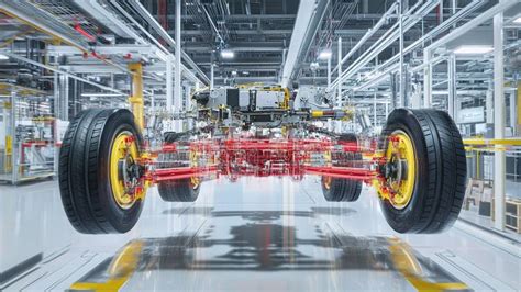 Advanced Automotive Assembly Showing A Vehicle Chassis With Detailed
