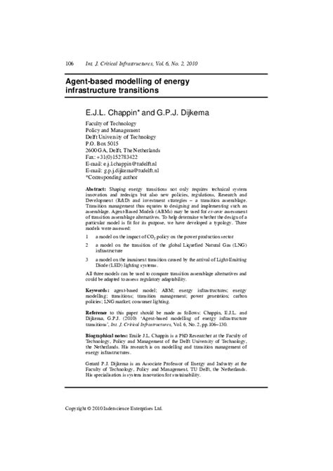Pdf Agent Based Modelling Of Energy Infrastructure Transitions