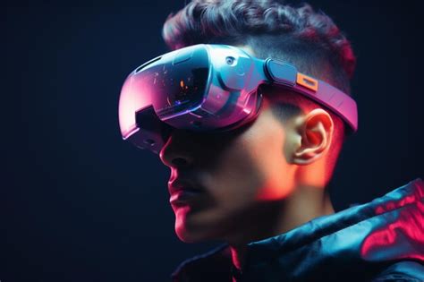 Premium AI Image Adult Man Using A VR Virtual Reality Headset Glasses For Gaming And Education