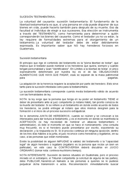 Sucesión Testamentaria Pdf Voluntad Y Testamento Herencia