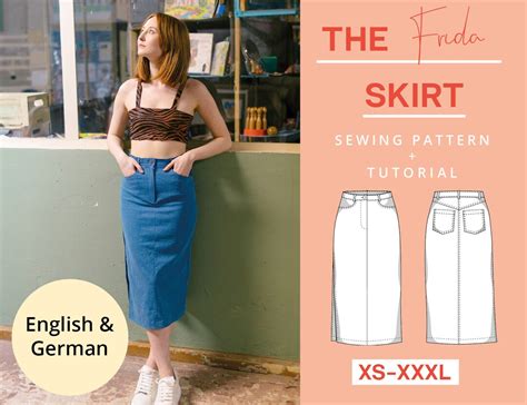Denim Skirt Sewing Pattern Digital Pdf Ladies Skirt Midiskirt Xs Xxxl