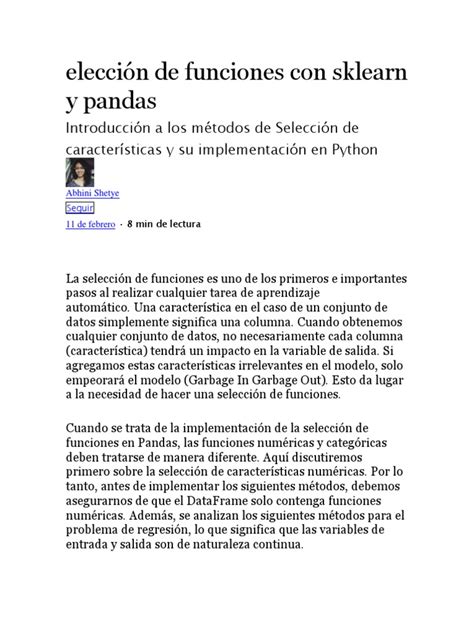 Elección De Funciones Con Sklearn Feature Selection Pdf Análisis De Regresión