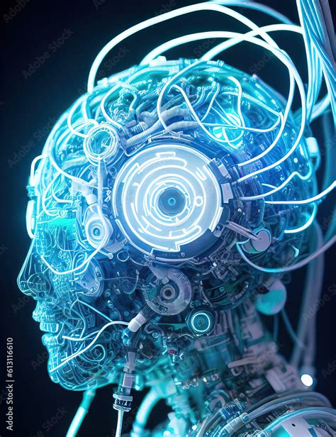 Sci Fi Robotic Brain Organ System Cyborg Brain Generative Ai Stock