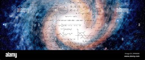 Illustration Of Basic Physics And Mathematics Formulas And Galaxy In
